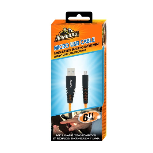 6ft Micro USB Cable, Tangle Free, Sync and Charge – Armor All Electronics
